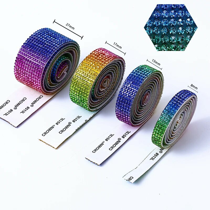 DUCrystal лента со стразами 8/13/17/22/27 мм 12rows-27mm, Мульти, Rainbow