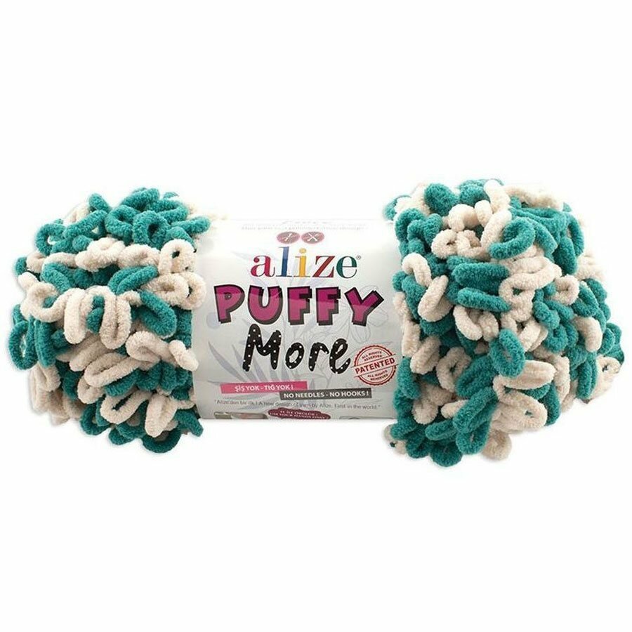 Пряжа Alize PUFFY MORE 6542 зел. бирюза/крем (2 мотка)