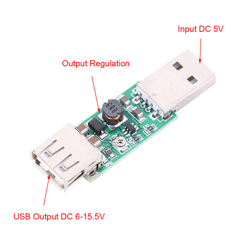 Модуль преобразователя напряжения DC DC с регулируемым выходом USB, повышение напряжения с 5V до 6-15V, плата источника питания, вход DC5V, выход DC6-15.5V, мощность 7W, вход USB Male, выход USB Female, максимальный входной ток 1.4A, номинальный ток 1A,