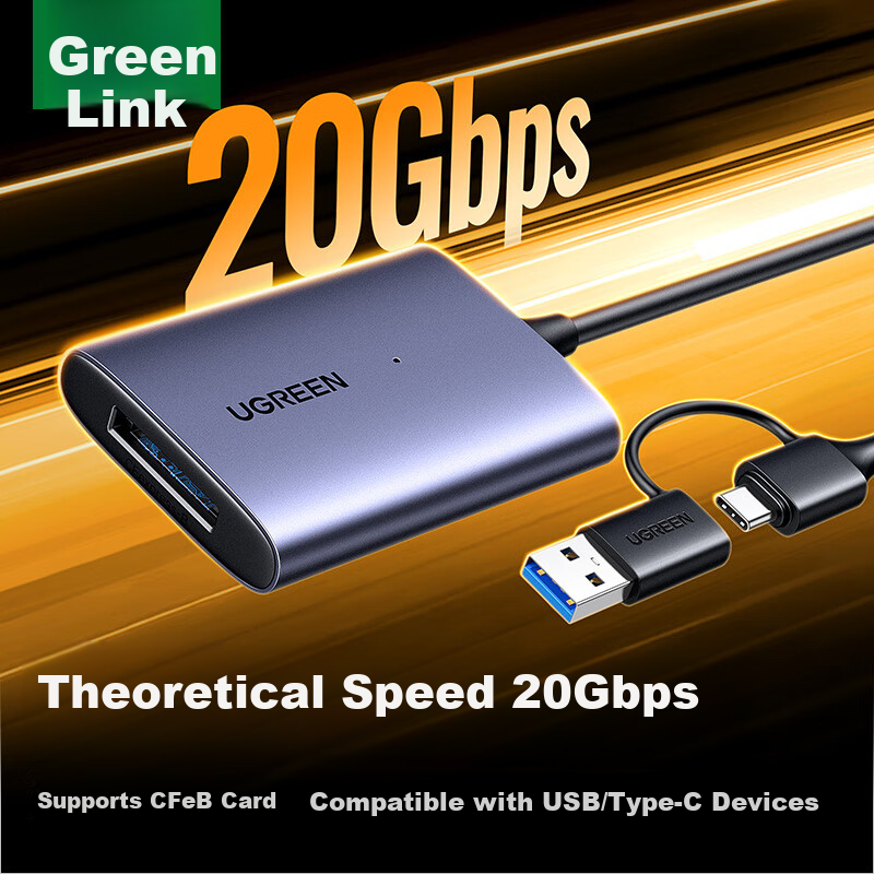 UGREEN USB-C 3.2 Gen2x2 высокоскоростной картридер для CF/TF карт 20Гбит/с алюминиевый корпус совместимость с камерами