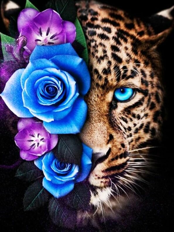 Алмазная картина "Лев Тигр" алмазная огранка 40х50 см,40X50CM, белый