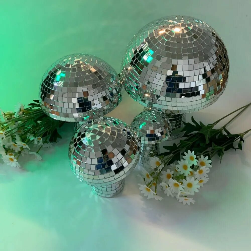 Гриб диско Mushroom Disco Ball, серебристый, 20 см, с подсветкой, уникальный дизайн，Количество один