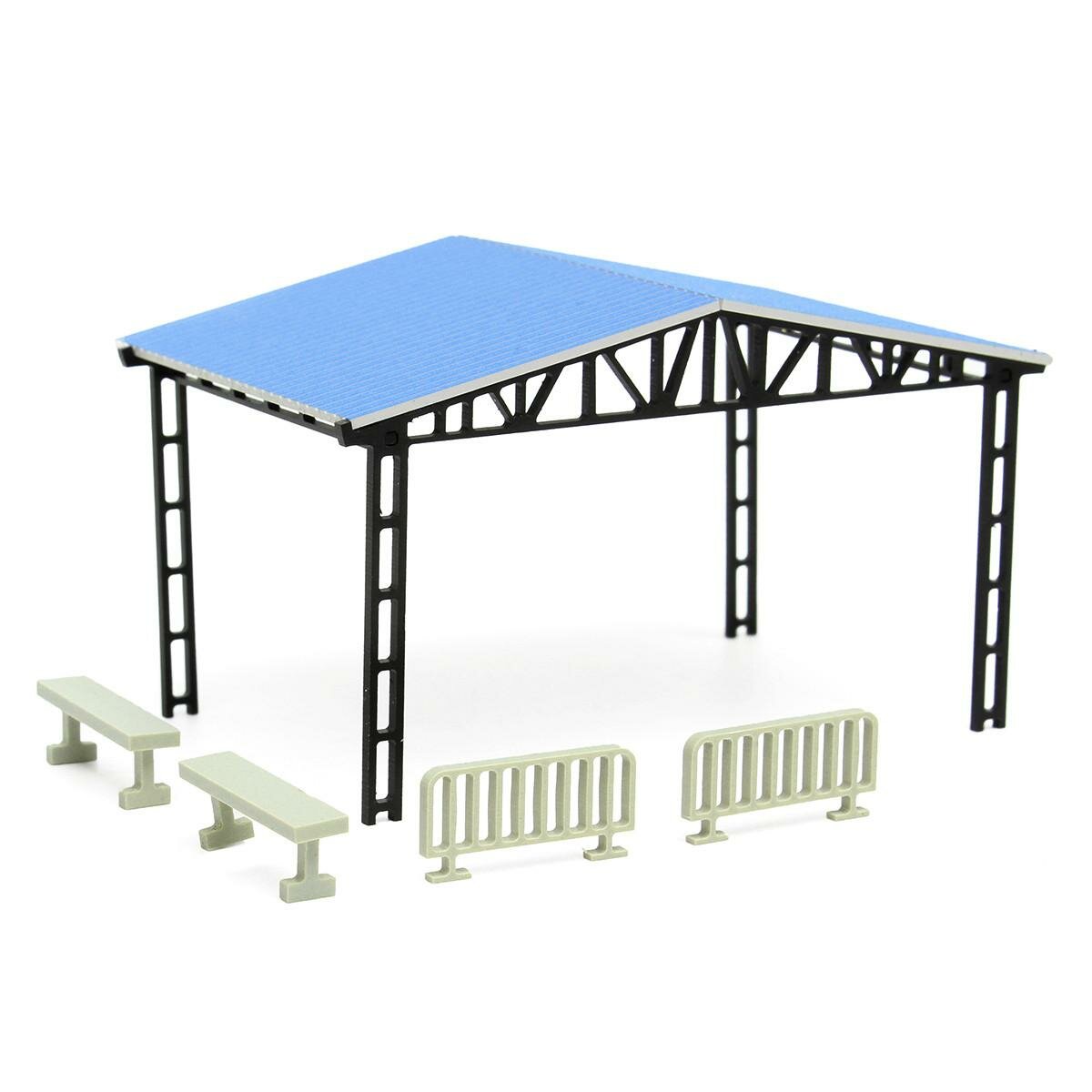 Модель макета здания парковки сарая с 2 заборами 2 скамейками HO масштаб 1:87 комплект