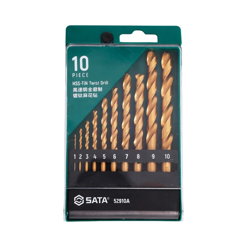 Набор сверел из быстрорежущей стали с титановым напылением, м SATA 10 шт, для работы с металлом