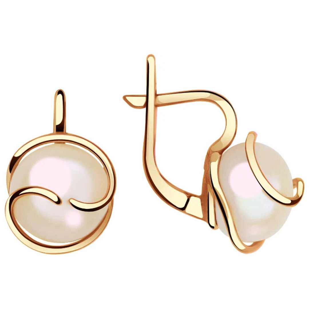 Серьги красное золото, 585 проба, жемчуг