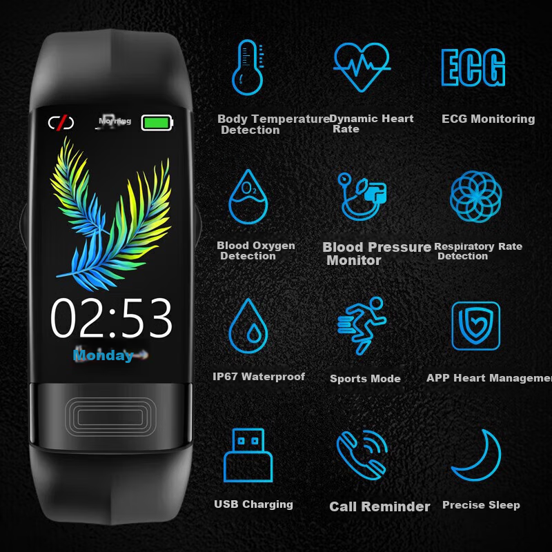 KPEP Medical Flagship Non-Invasive Blood Glucose Blood Pressure ECG Heart Rate Blood Oxygen Heart Rate Sleep Monitoring Remote Family Care for Parents Elderly Smart Health Bracelet