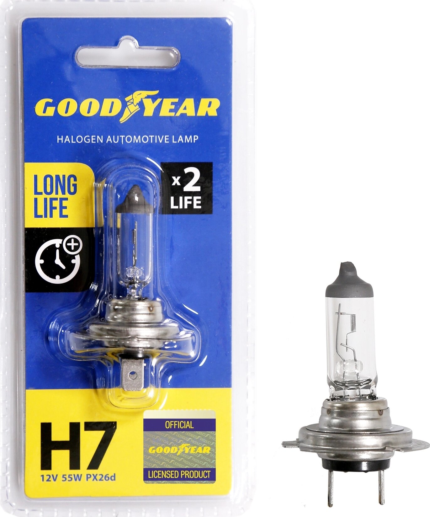Лампа автомобильная галогенная GOODYEAR н7 12v 55w px26d long life (блистер)