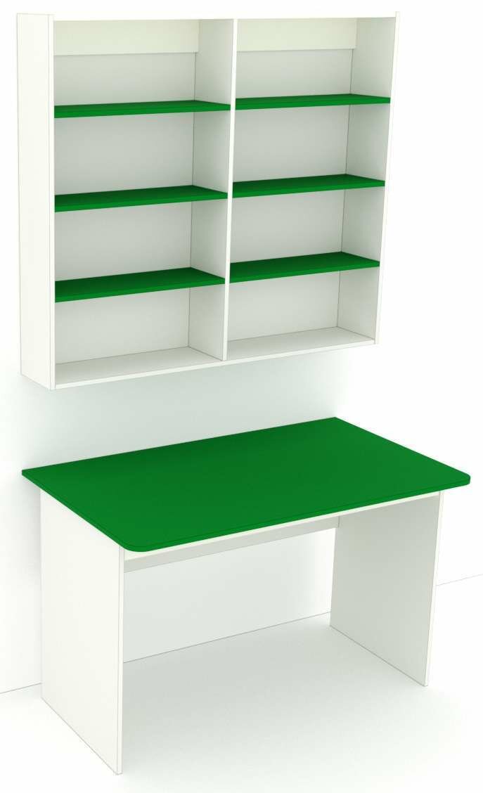 Распаковочный прямоугольный стол с антресолью для аптеки ИЗУМРУД-Р-02