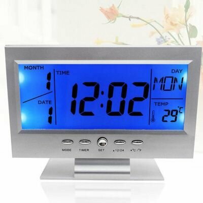 Часы-будильник "SET" 8082, электронные, пластик, серебристый, подсветка