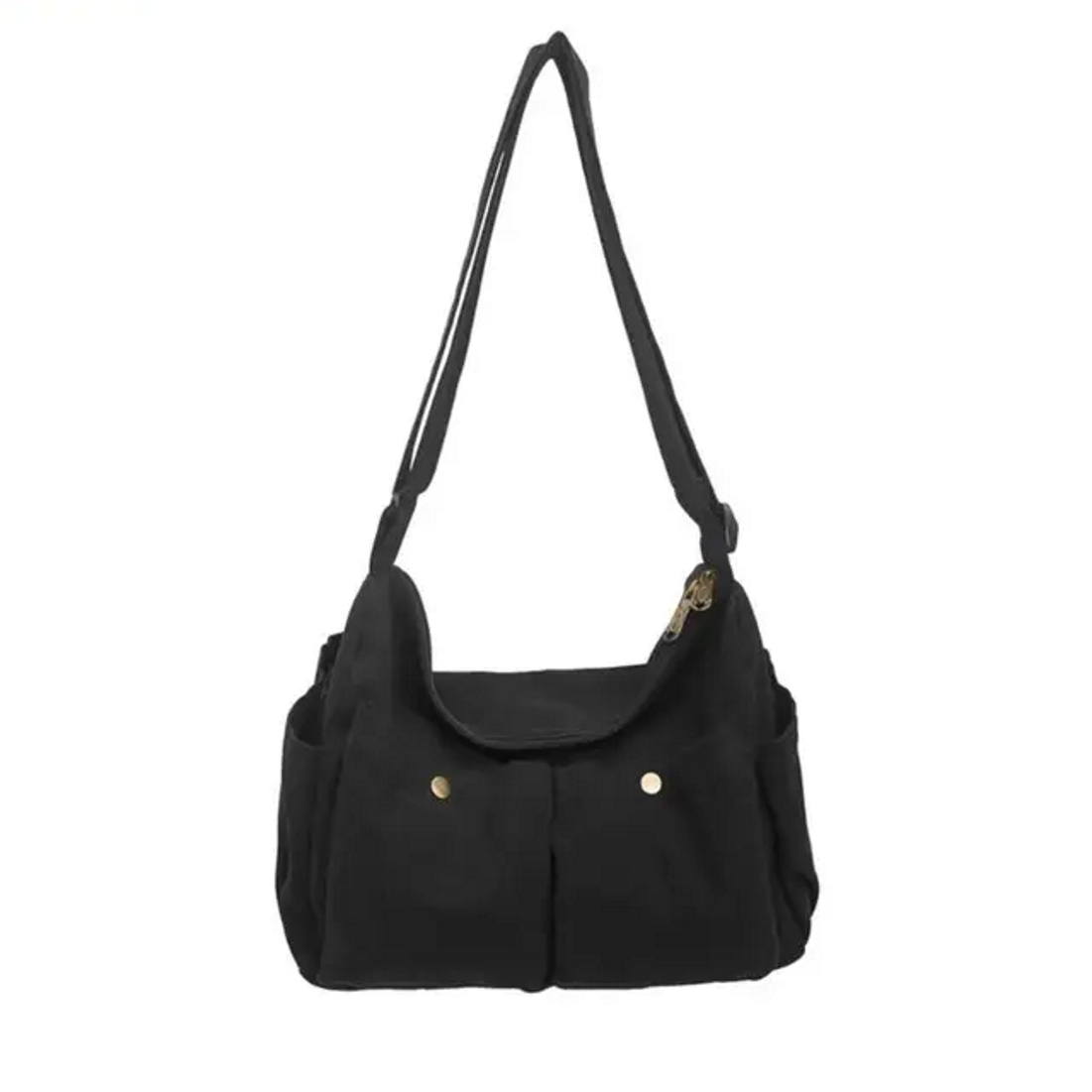 Сумка бочонок  Сумка-мешок на ремне через плечо холщовая с карманами, черный шоппер-торба