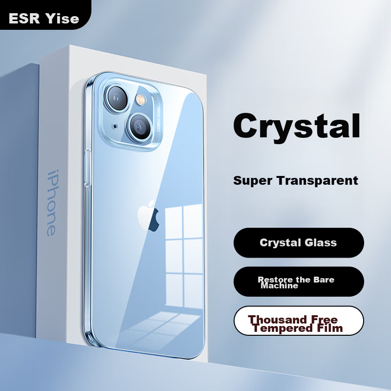 ESR IPhone 14 Plus Case, Silicone Soft Edge Shockproof Airbag Transparent Crystal Glass Simple Hard Shell Trendy Case for Men And Women