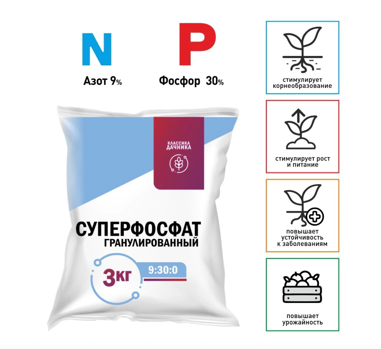 Удобрение минеральное Суперфосфат аммонизированный Классика дачника 3 кг