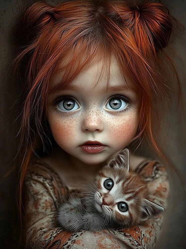 Алмазная живопись 5D "Милая девушка и кошка бабочка" 35x45cm square, YA3033