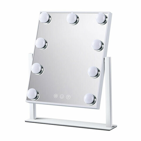 Зеркало для макияжа гримерное с подсветкой, 9 LED-ламп, 3 режима свечения, размер 25х30 см, работа от сети 220 V, цвет белый, BRABIX, 609335