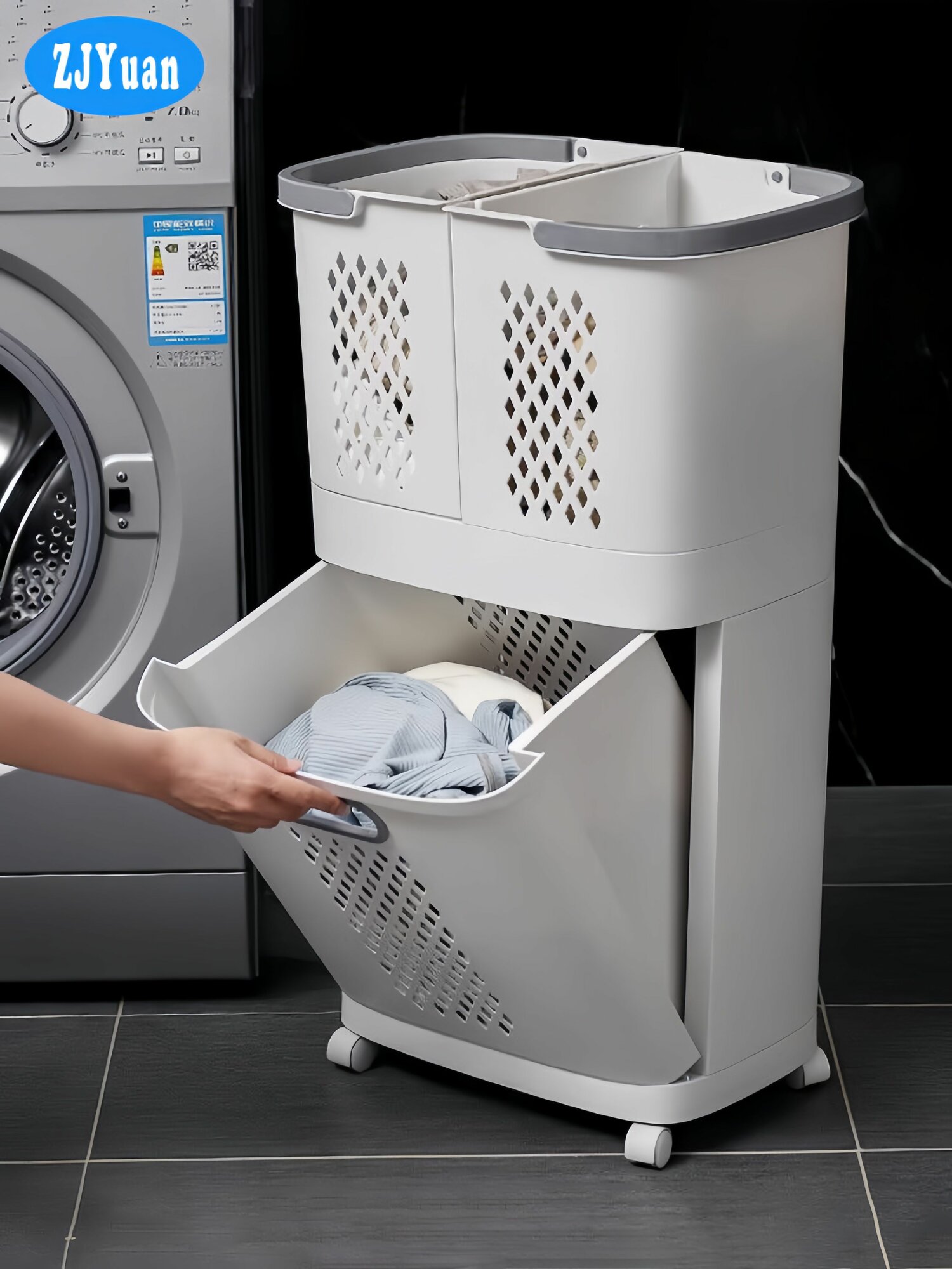 Корзина для белья на колесах, складная, большая емкость, с разделителями, подвесная, для ванной и прачечной