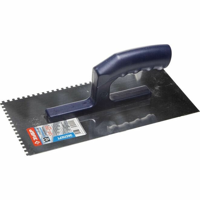 Гладилка штукатурная Профессионал, нержавеющая, пластмассовая рукоятка, ЗУБР 130x280 мм, 4х4 мм