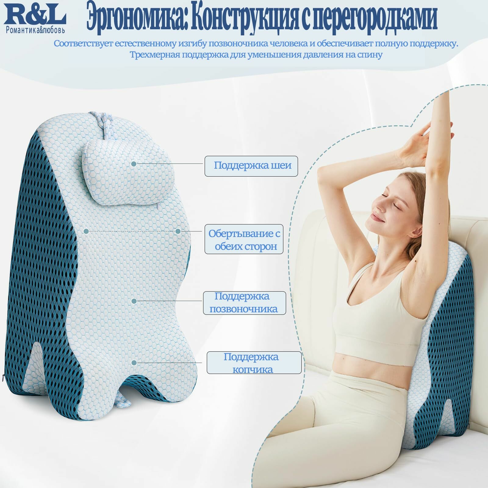 Подушка для чтения, эргономичная, клиновидная, съемная, поддержка шеи, спины и ног, синяя