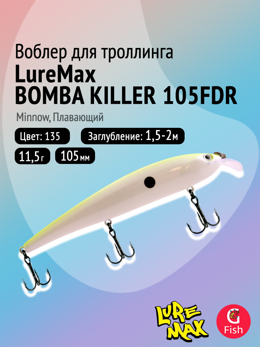 Воблер для рыбалки LureMax BOMBA KILLER 105FDR-135 11,5г, для троллинга (судак, щука)