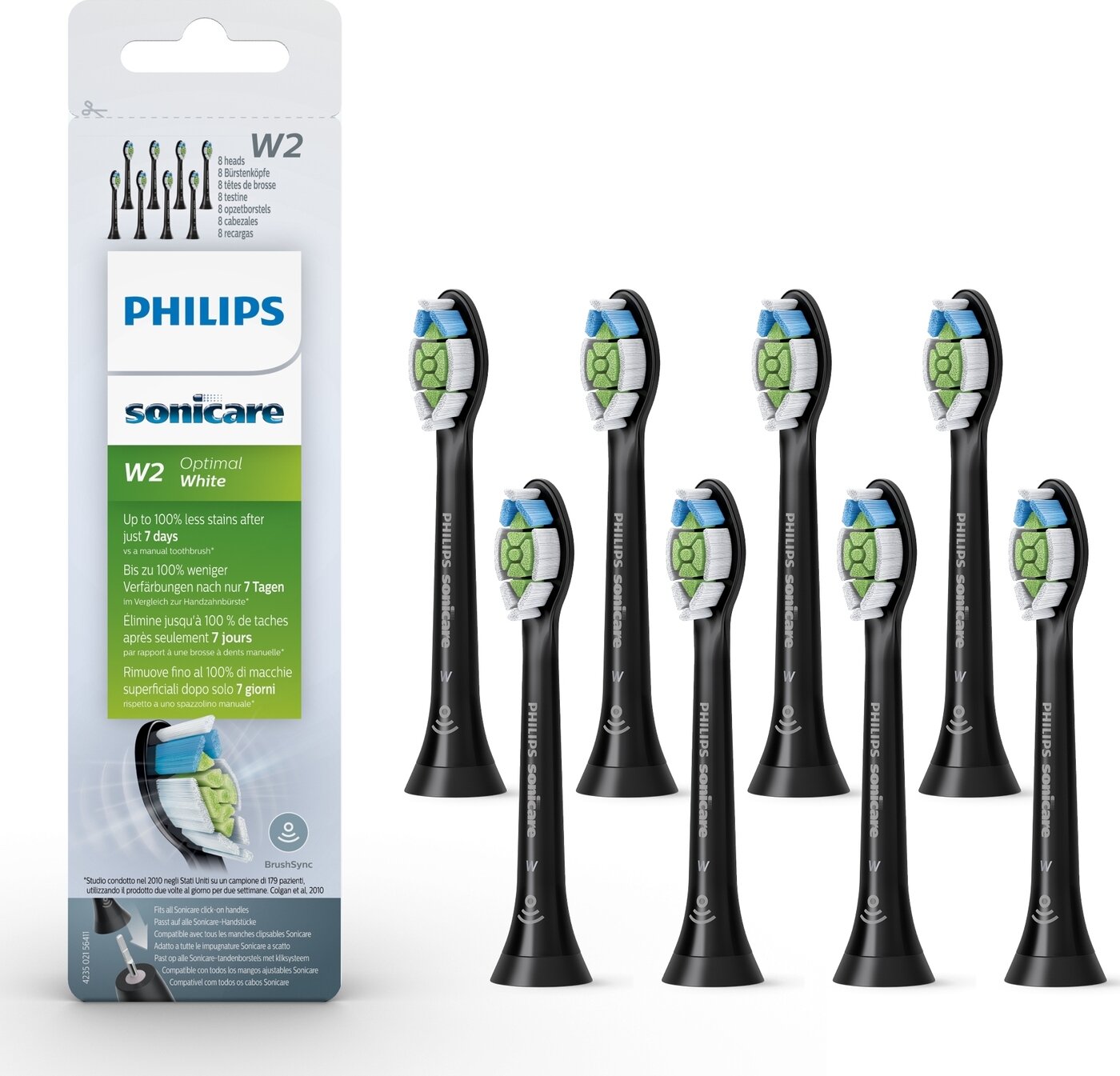 Насадки для электрической зубной щетки Philips Sonicare W2 Optimal White HX6068/13, для осветления зубной эмали, 8 шт