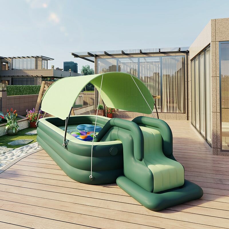 Детский надувной бассейн с горкой и тентом для игр и плавания, складной, удобный для дома и дачи