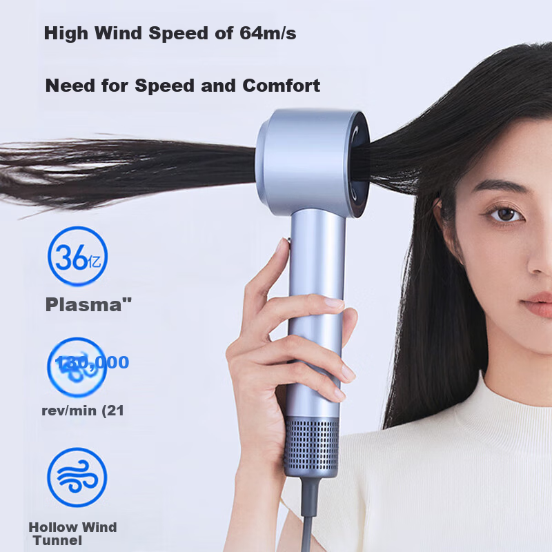 KEHEAL Plasma High-Speed Hair Dryer for Home Use, High Power Hair Dryer that Does Not Damage Hair, Fast Drying Hair Dryer with Hair Care Nozzle, Gift Recommendation, HC5P Flowing Silver