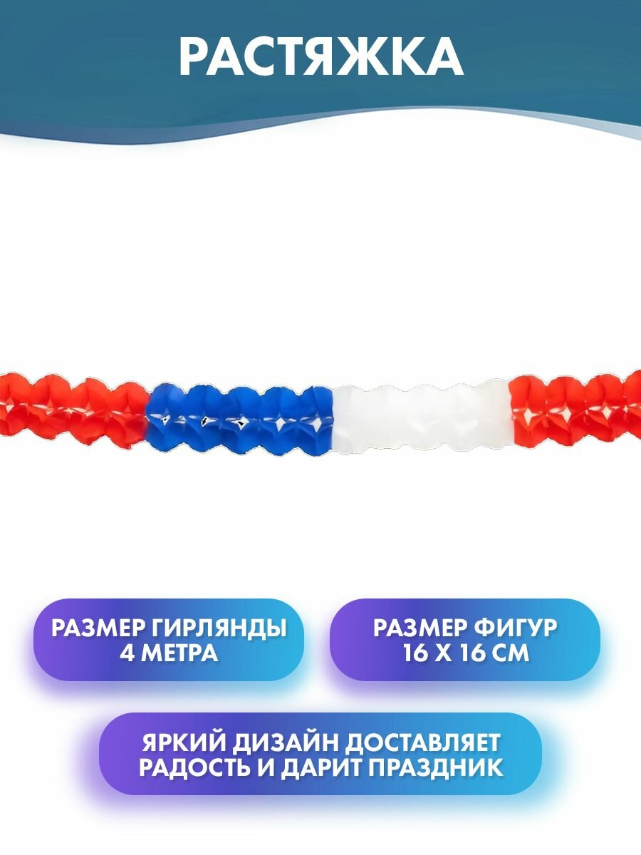 Гирлянда / растяжка "Российская, триколор" 16х16см 4м