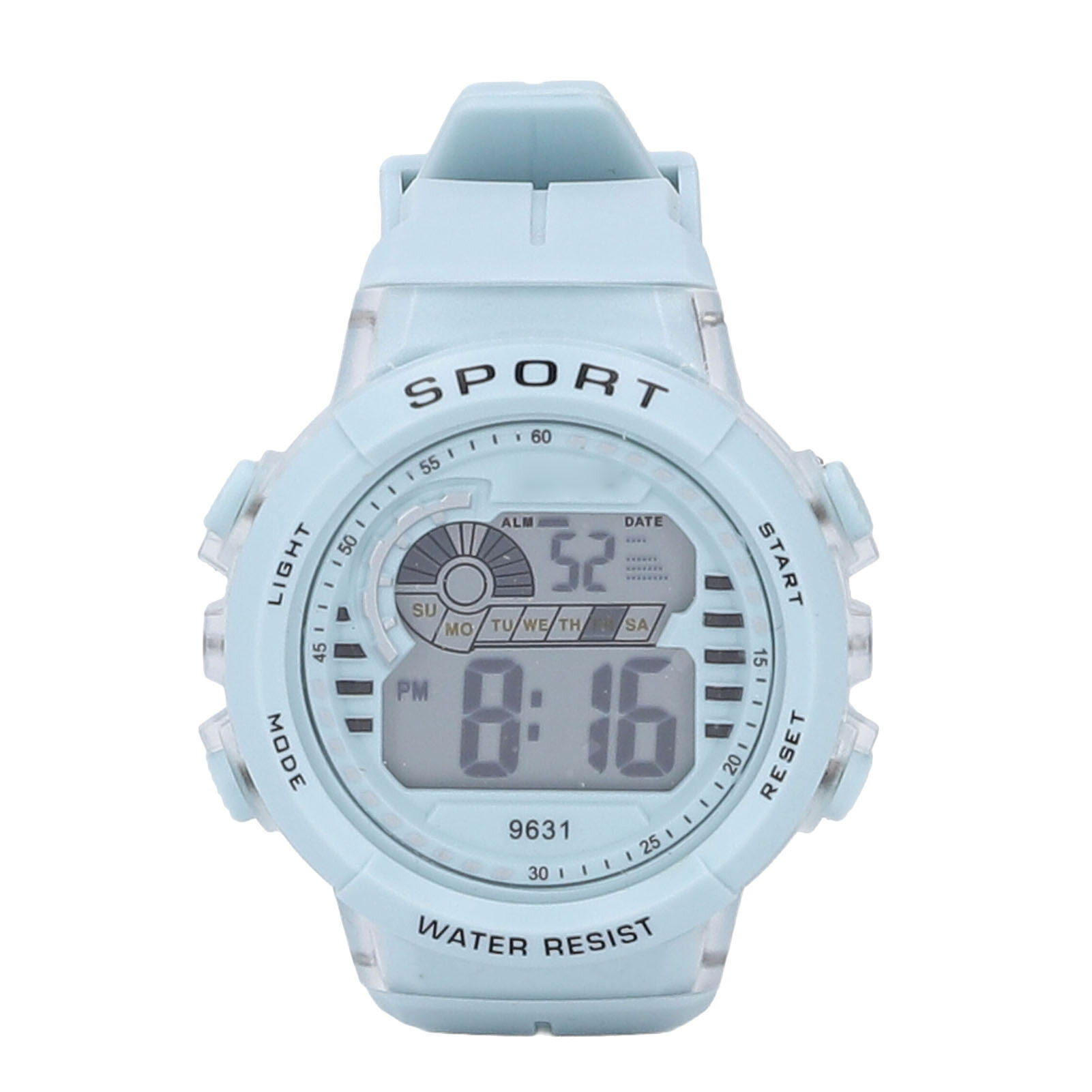 Детские часы для мальчиков и девочек от 5 до 17 лет, хронограф, 7 цветов, светодиоды, водонепроницаемость 50 м, аналоговые часы с будильником, календарем и полиуретановым ремешком, светло-голубые