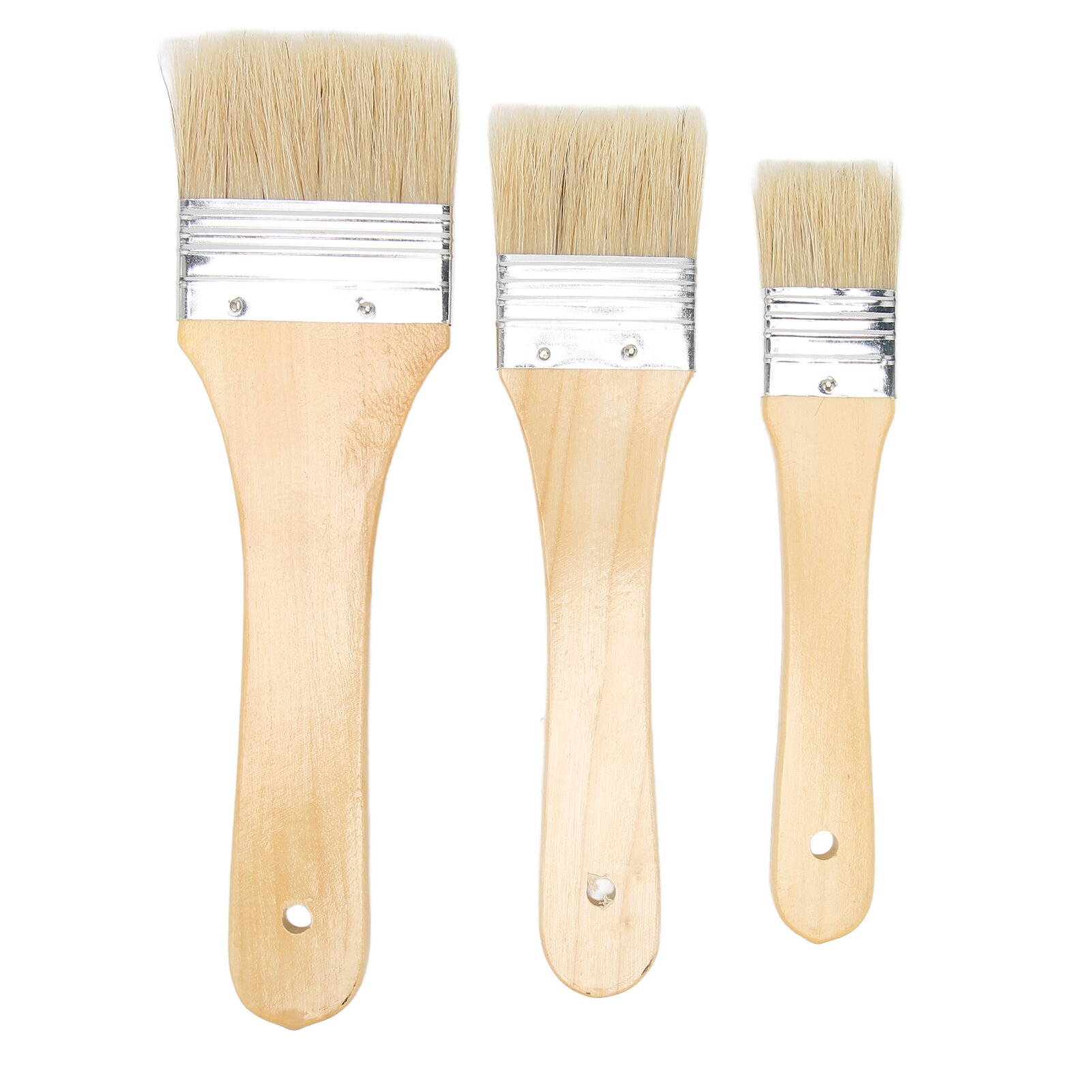 3Pcs Wood Stain Brush Reliable Bristle Wooden Handle Aluminium Ferrule Wall Paint Brushes for Floor Furniture Door