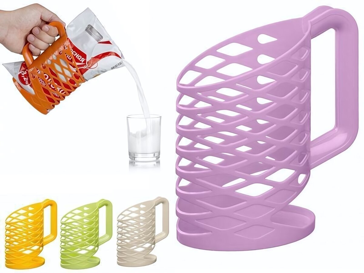 Держатель для молока 1л, пластик, 4 цвета, удобная фиксация пакета