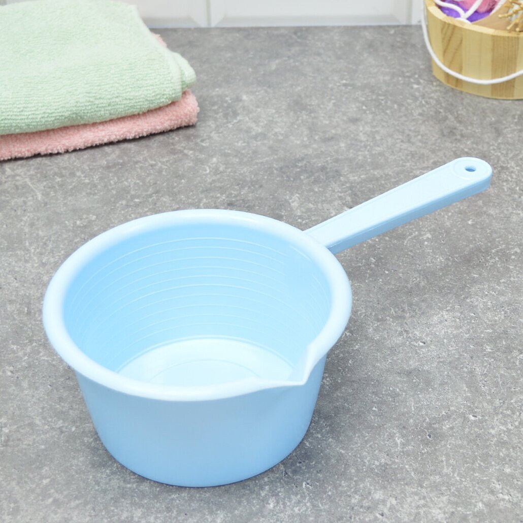 Мерный ковш 1л с ручкой, пищевой пластик, шкала объема, для точного дозирования, голубой