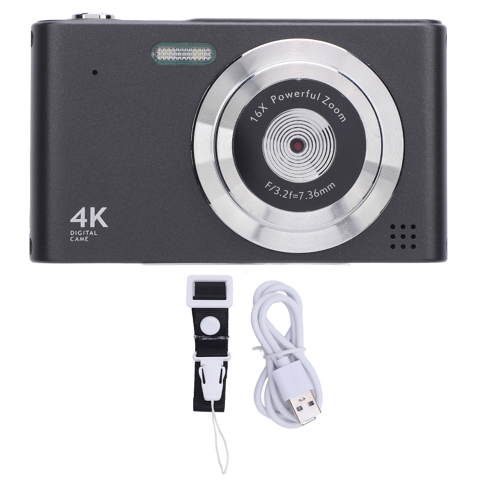 Цифровая камера 16x Zoom 4K 48MP 2,4 -дюймовый экран IPS Экранная видеозапись Compact Digital Camera для перемещения со Flash Black