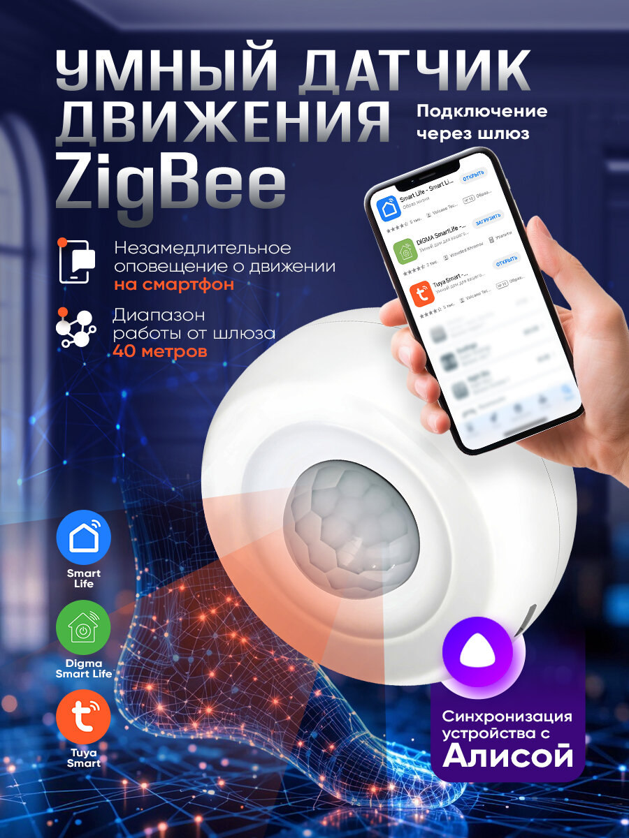 Умный датчик движения Tuya Smart ZigBee, беспроводной, инфракрасный, для умного дома, белый/зеркальный