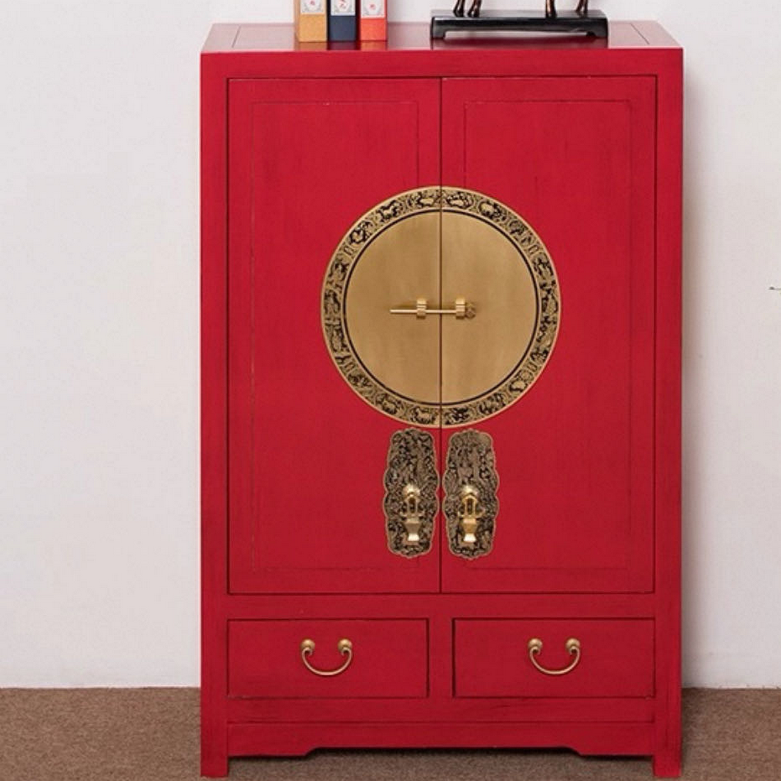 Дизайнерская тумба с выдвижными ящиками в китайском ретро стиле Lamanon (красный)
