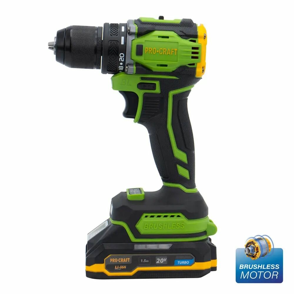 Шуруповерт ProCraft PA18Pro, LiIon, бесщёточный, с подсветкой, с кейсом