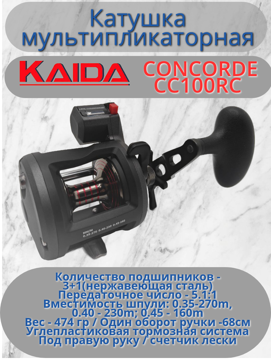 Катушка мультипликаторная Каида CONCORDE CC100RC счетчик лески