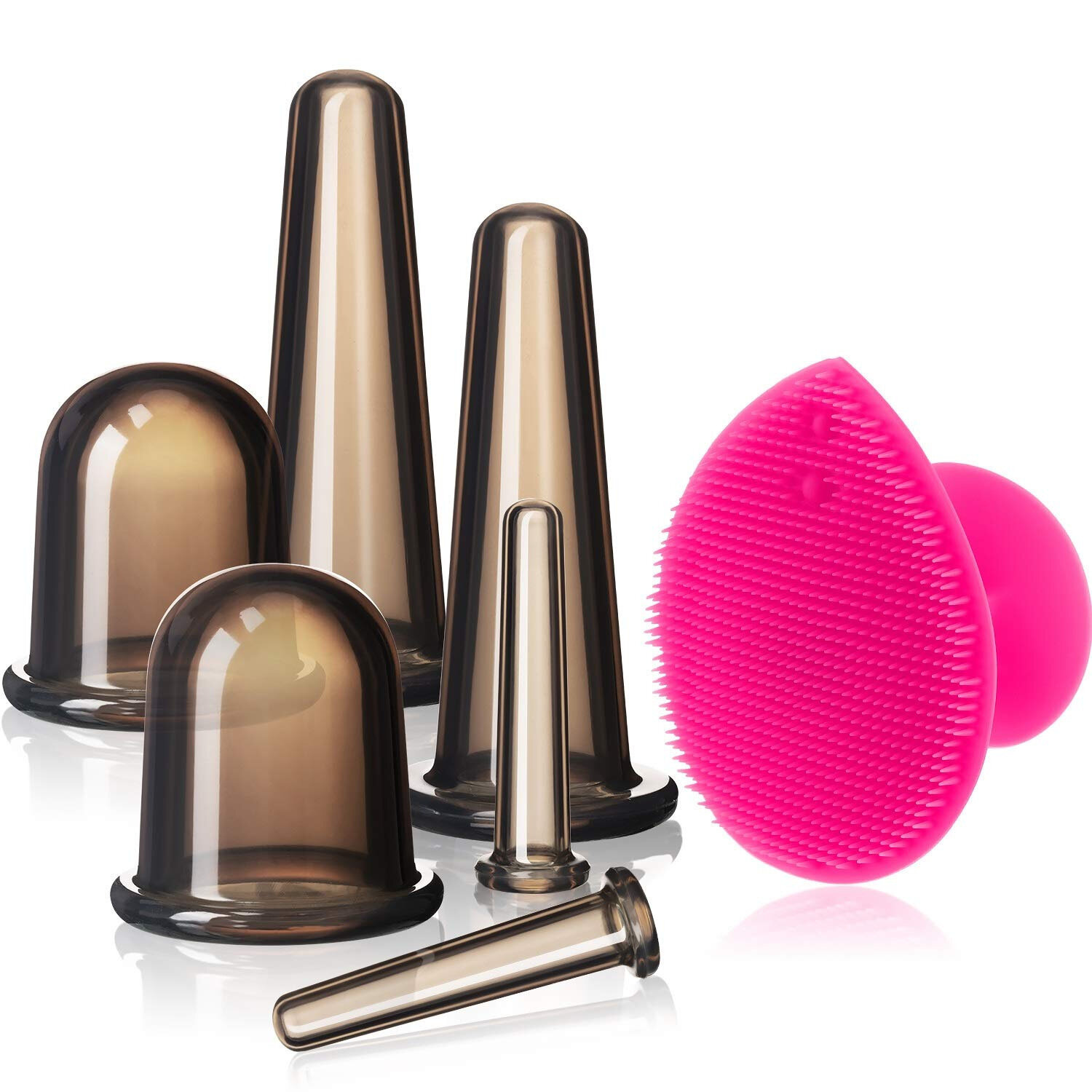 Набор для баночного массажа лица и глаз (1 набор, коричневый + розовый)