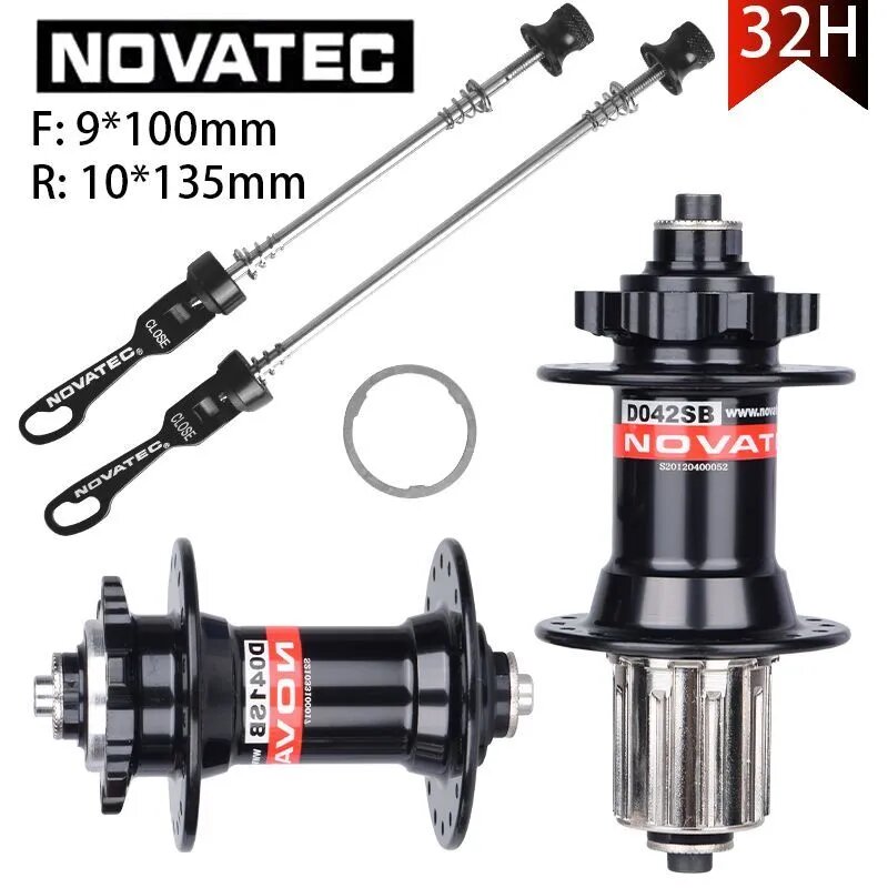 Ступица Novatec D041SB D042SB Дисковый тормоз MTB Ступица для горного велосипеда, подшипник QR, передний 9x100 мм / задний 10x135 мм, 32 отверстия, совместимый со скоростью 8/9/10/11 (черный)