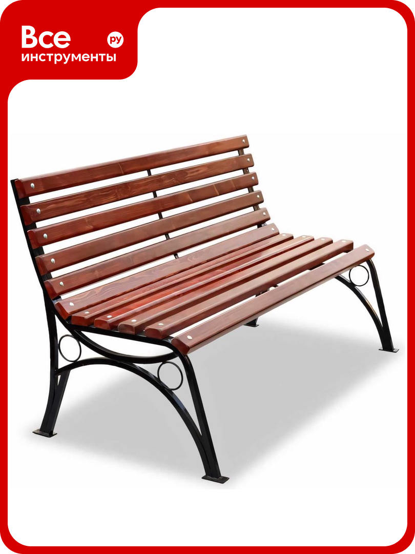 Скамейка без подлокотников Хоббика Бульвар 7049 для парков, со спинкой, стальной каркас, деревянное сиденье в цвете тик