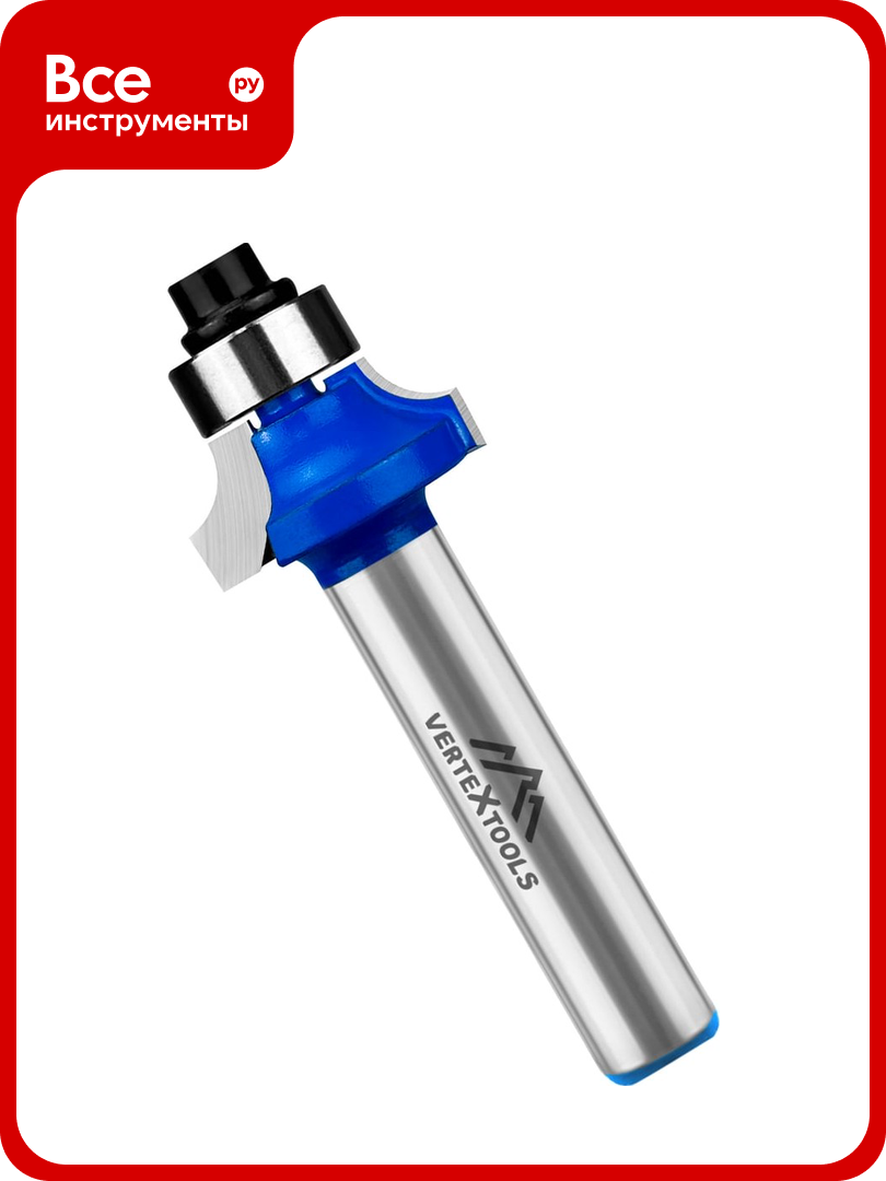 Фреза кромочная калевочная с подшипником 12.7 мм, хв-к 8 мм, d-20 мм, h-8 мм, b-3.5 мм, r-3.96 мм, l-52.5 мм