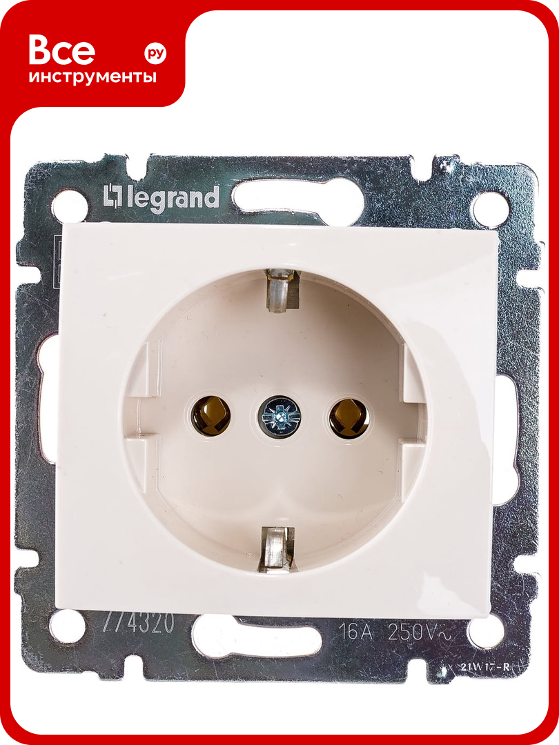 Розетка Legrand с заземлением Legrand Valena без шторок 16А 250В винтовые зажимы слоновая кость 774320