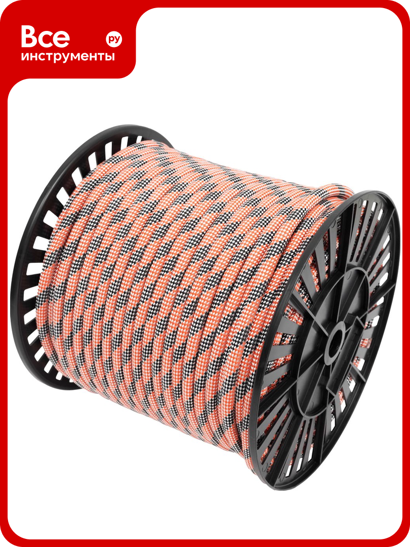 Страховочная высокопрочная веревка Gigant 48 прядей, 10мм х 100м HRS-01