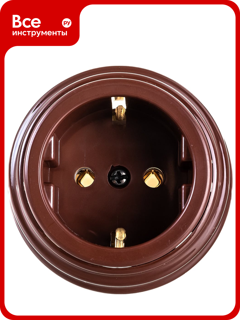 Розетка Bylectrica РА16-0202 1-местная с заз. контактом 16А ОУ, серия ретро, коричневый