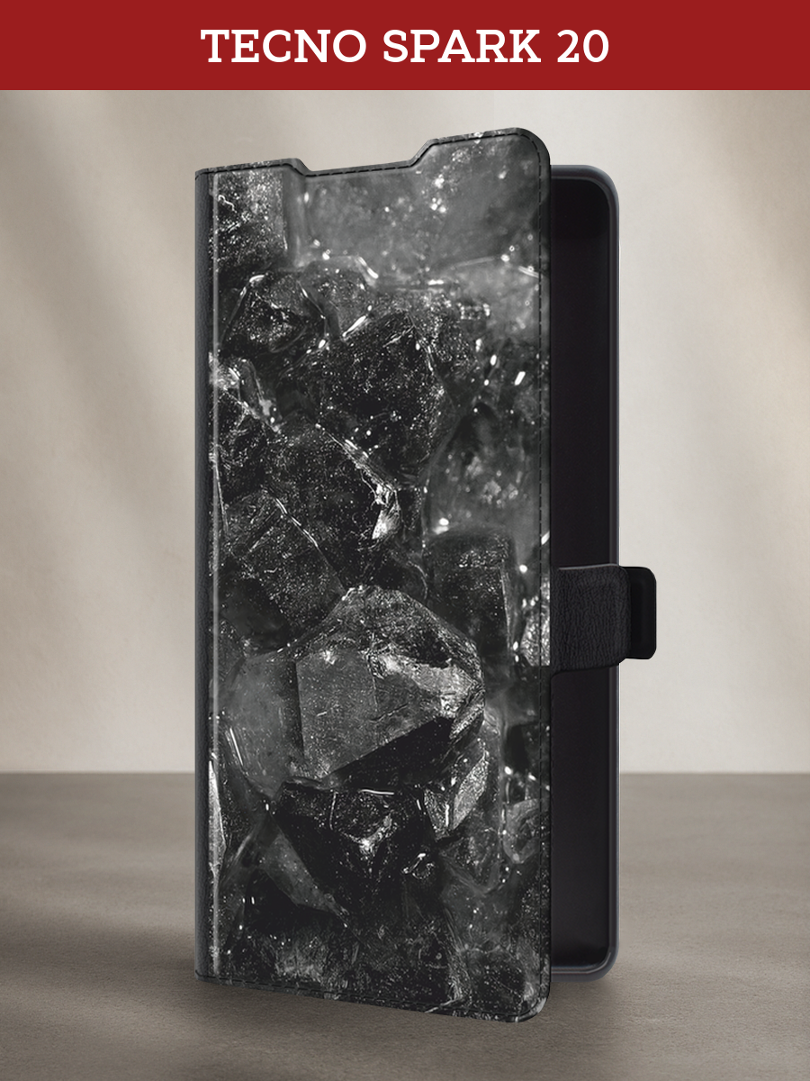 Чехол-книжка на Tecno Spark 20 / Текно Спарк 20 с принтом Чёрный кристалл текстура, черный
