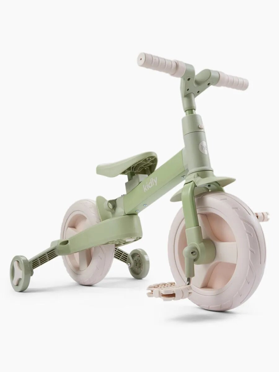 50051, Беговел-трансформер KIDLY от , велосипед трехколесный детский с ручкой, четырехколёсный велосипед, каталка, 3в1, оливково-бежевый