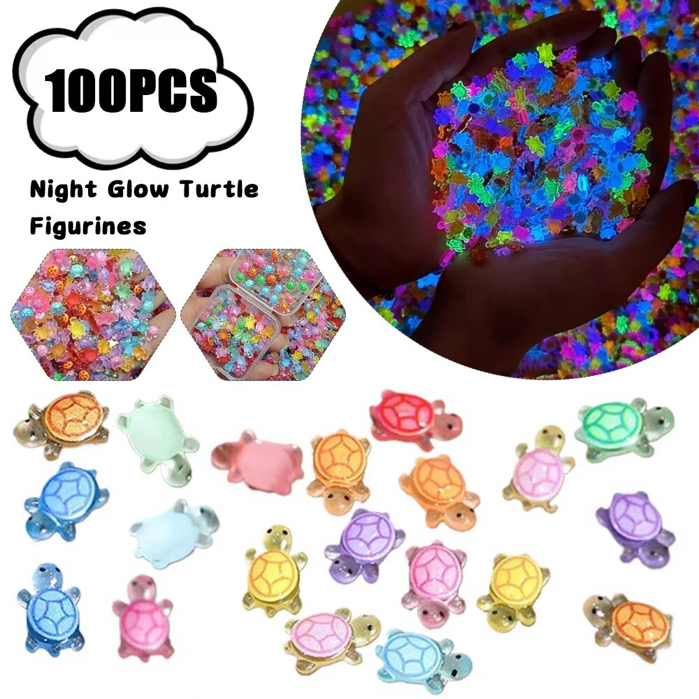 100 шт, мини-черепахи из смолы, ночные светящиеся фигурки черепахи, реалистичные светящиеся в ночное время, миниатюры черепахи для DIY, сказочный садовый декор