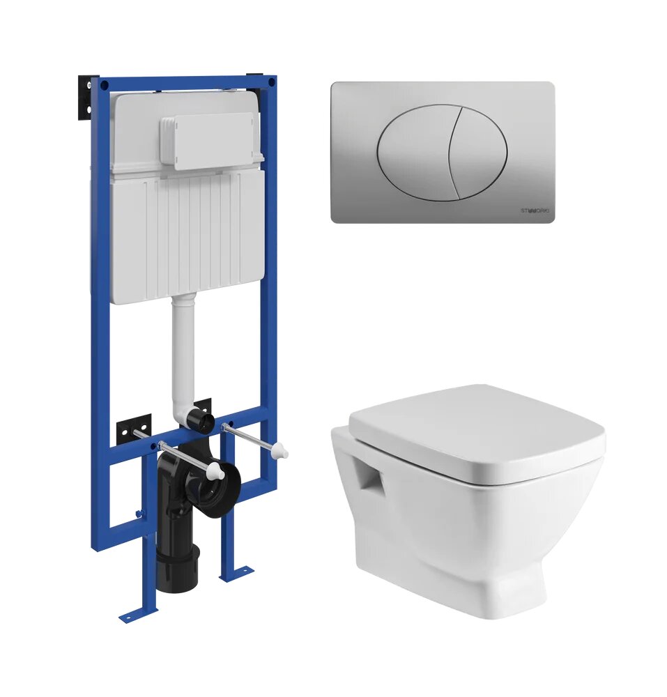 Инсталляция с унитазом комплект 3 в 1 Унитаз подвесной Santek Нео 1WH302423 / Инсталляция STWORKI 510162 / Кнопка 230823 цвет матовый хром