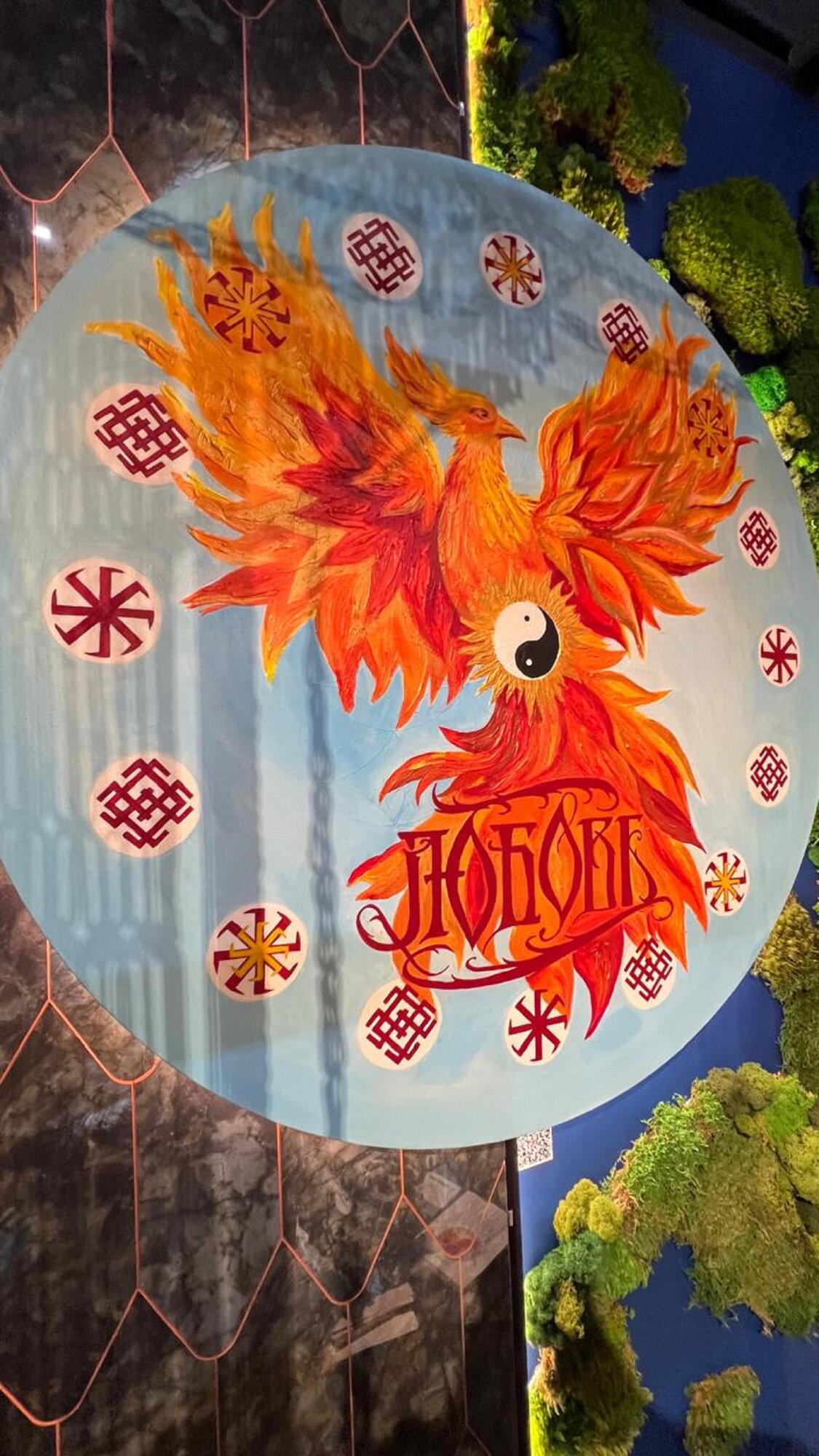 Картина ЛЮБОВЬ, ВОЗРОЖДЕНИЕ. ЖАР ПТИЦА . Энергокартина, цветок жизни, 100x100 см , холст, акрил , яркий