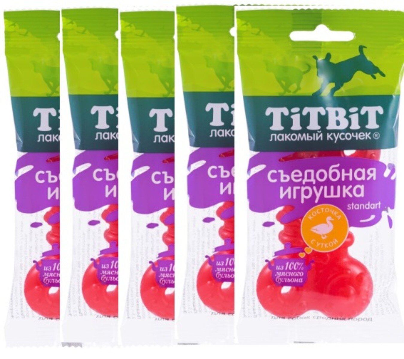 TiTBiT съедобная игрушка standart Косточка с уткой 50г (5шт)