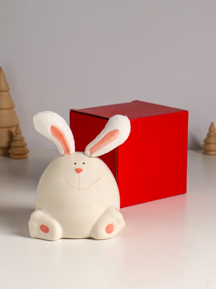 Фигурка керамика, текстиль «Зайчик круглый», белый, 9×9.5×12 см