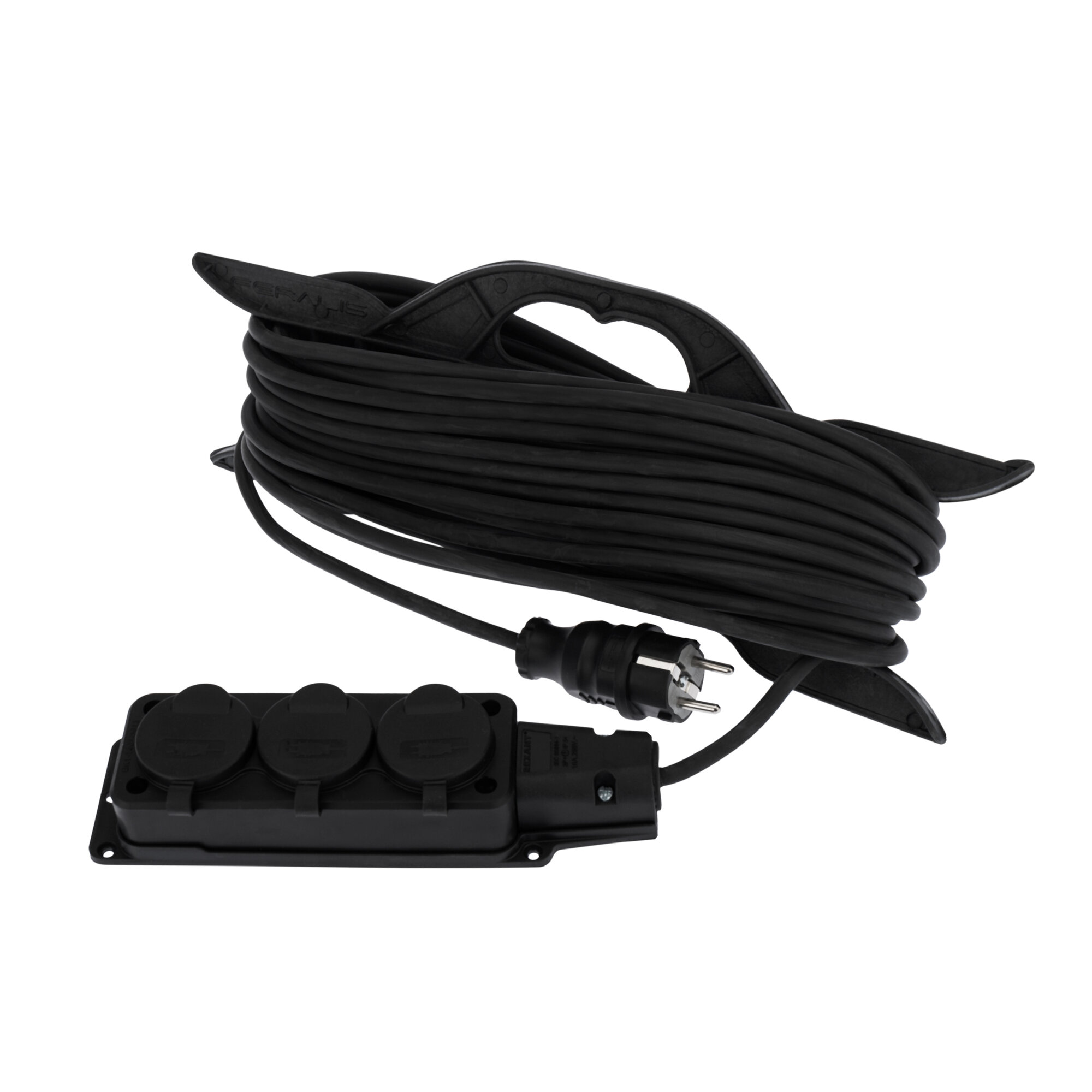 Удлинитель-шнур на рамке REXANT КГ 3х1.5 длиной 20 м, с заземлением, IP44, 3 гнезда